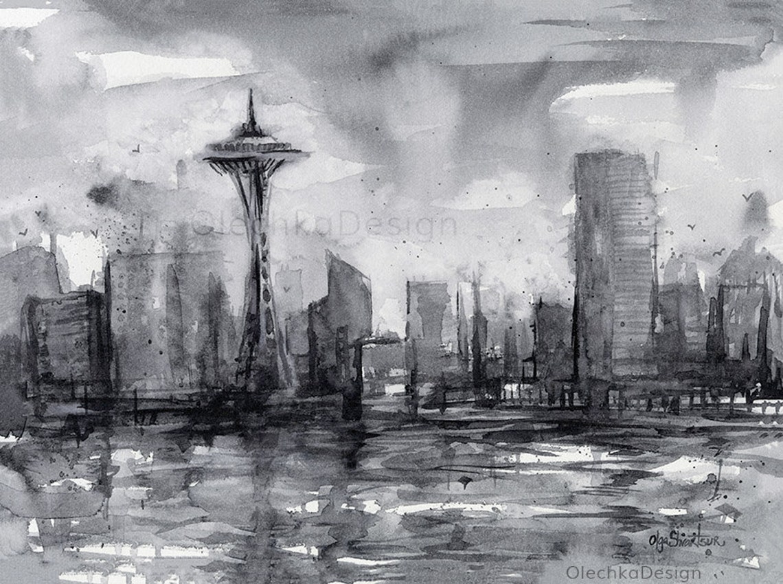 Seattle Skyline Painting Seattle Art Seattle Gift Seattle | Etsy