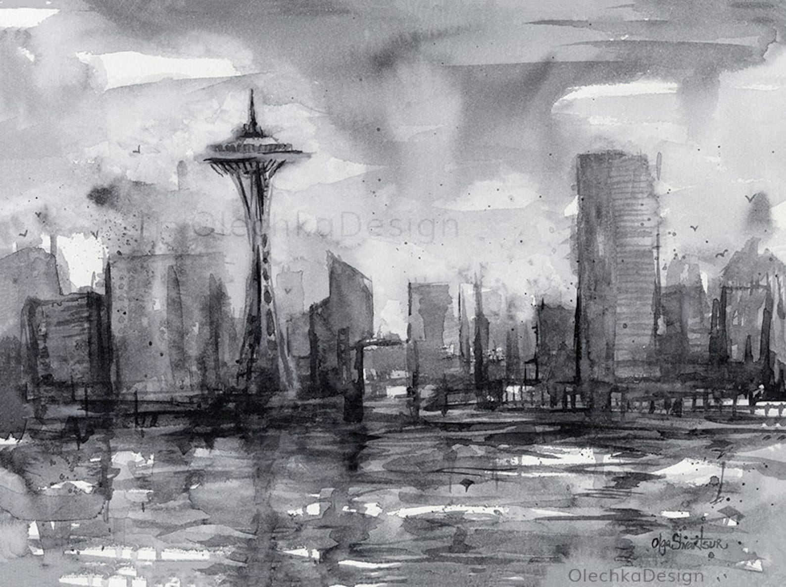 Seattle Skyline Painting Seattle Art Seattle Gift Seattle - Etsy