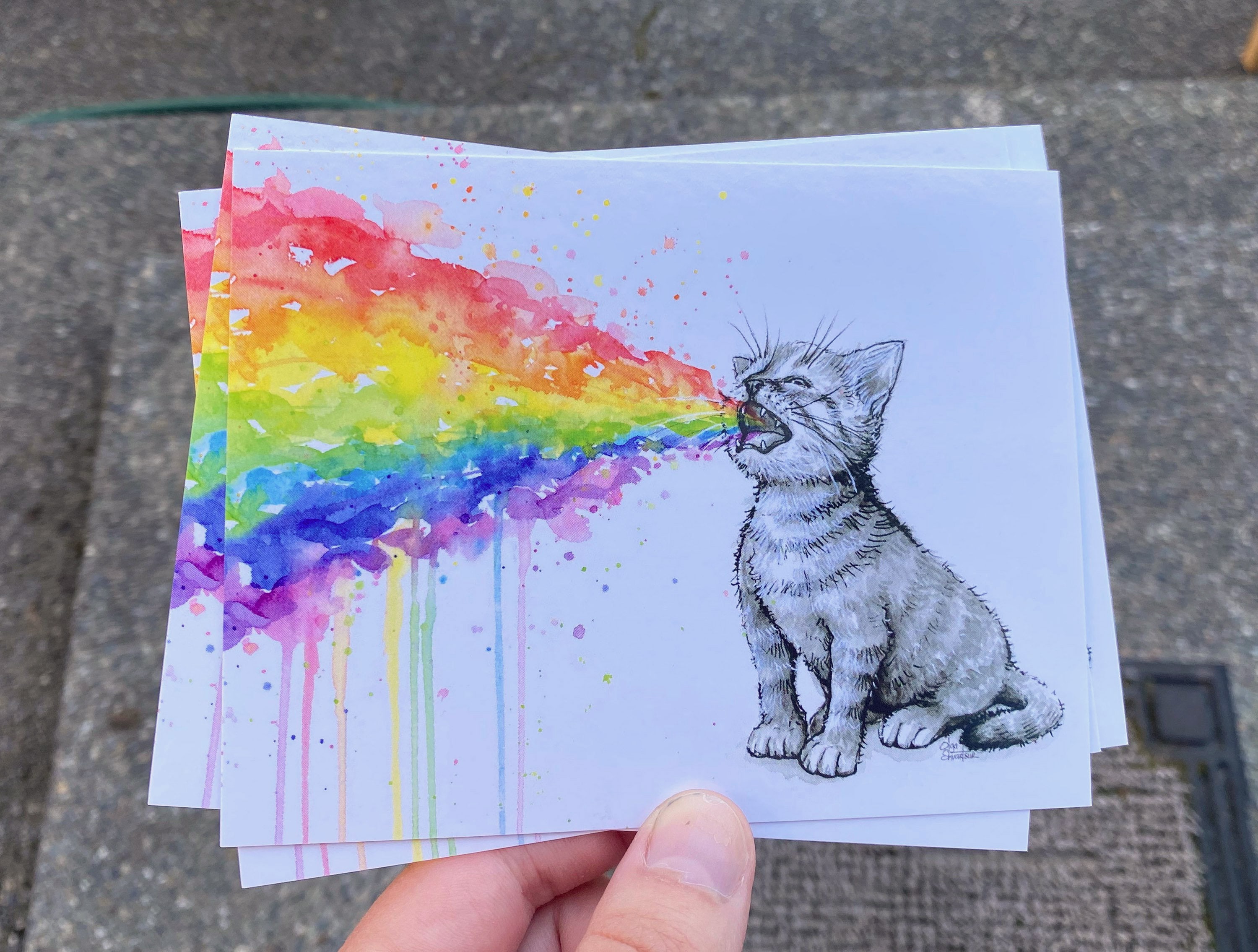 Funny Postcards Postcard Set Rainbow Puking Cats Rainbow | Etsy