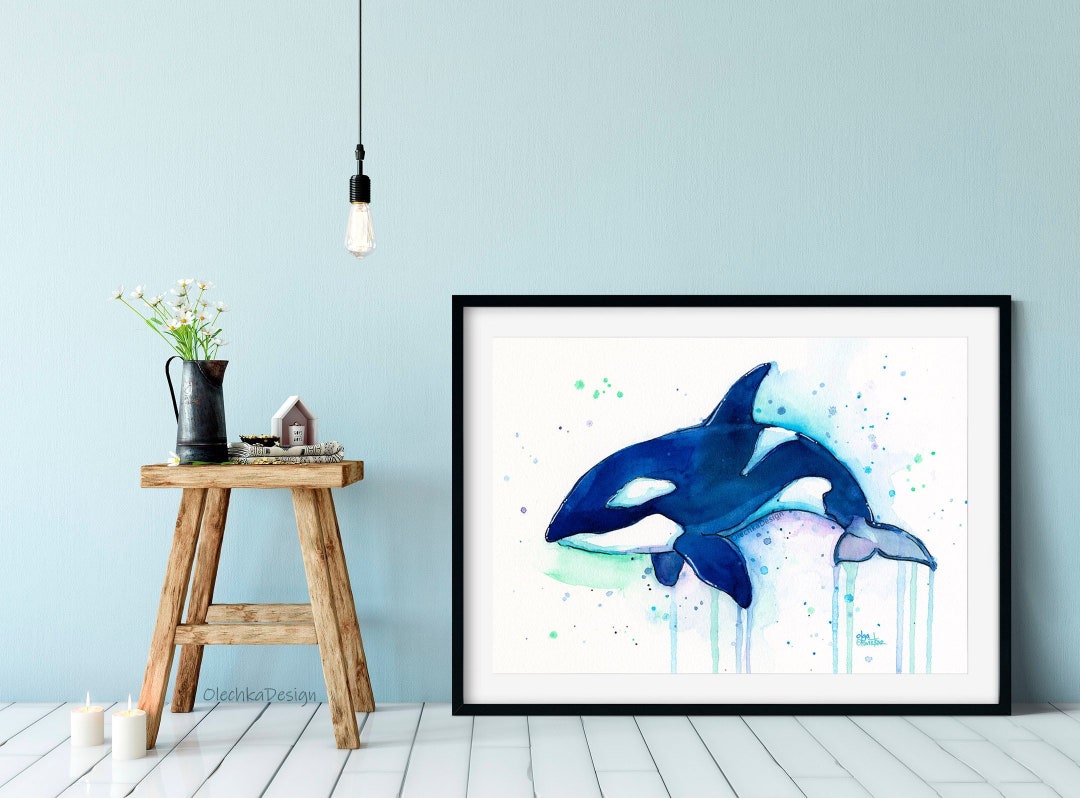Killer Whale Orca Watercolor Art Print, Whale Art, Whale Painting, Orca ...