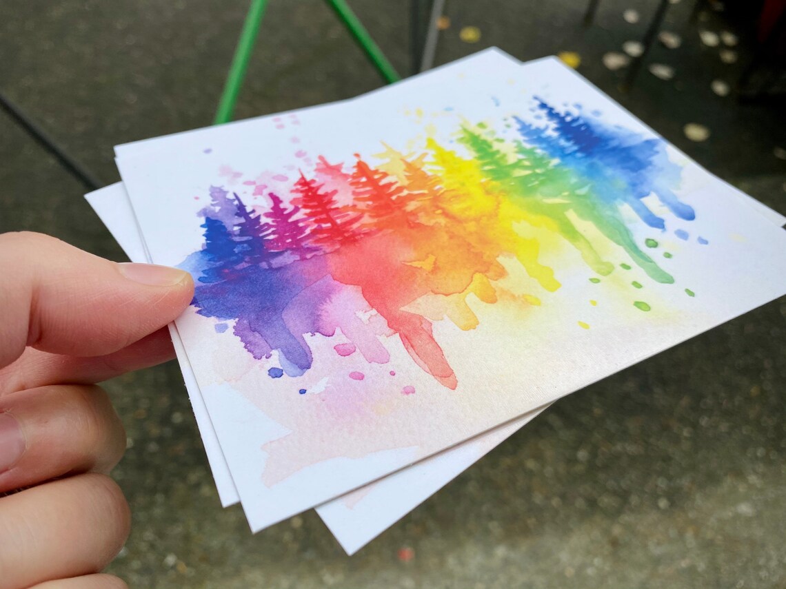 Rainbow Forest Postcards Colorful Postcards Rainbow Trees - Etsy
