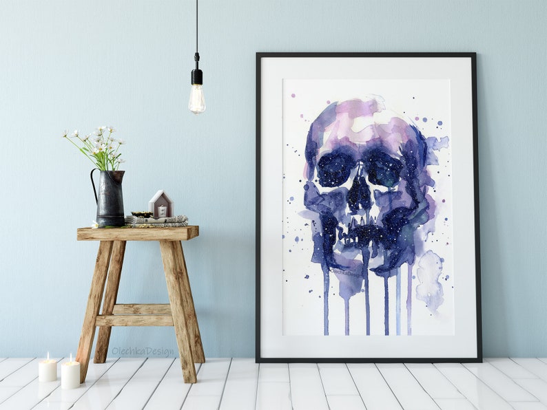Skull Art Skull Print Skull Watercolor Purple Skull - Etsy