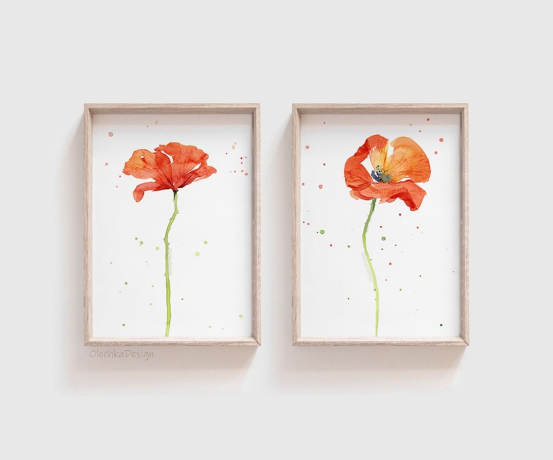 Poppy Prints, Set of 2 Poppy Prints, Watercolor Poppies, Red Floral Art ...