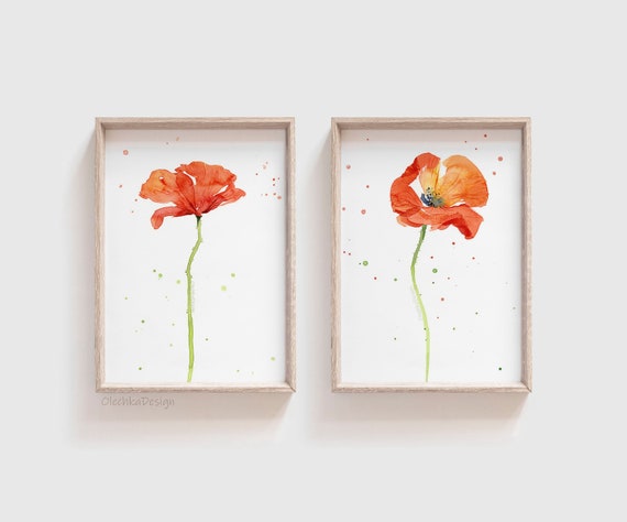 Poppy Prints Set of 2 Poppy Prints Watercolor Poppies Red | Etsy