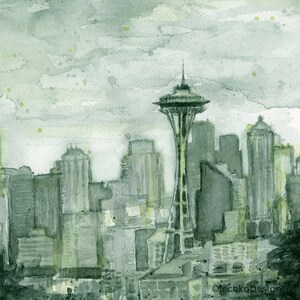 Seattle Skyline Watercolor Skyline Painting, Space Neelde Art, Seattle ...