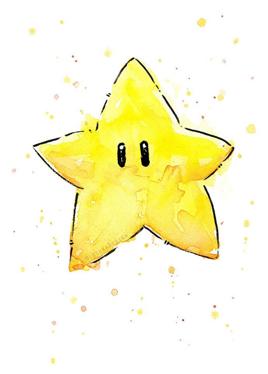 Mario Invincibility Star Watercolor Art Print, Geek Videogame ...