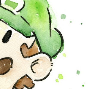 Luigi Portrait Watercolor Art Print, Luigi Fan Art, Gamer Art, Geek ...