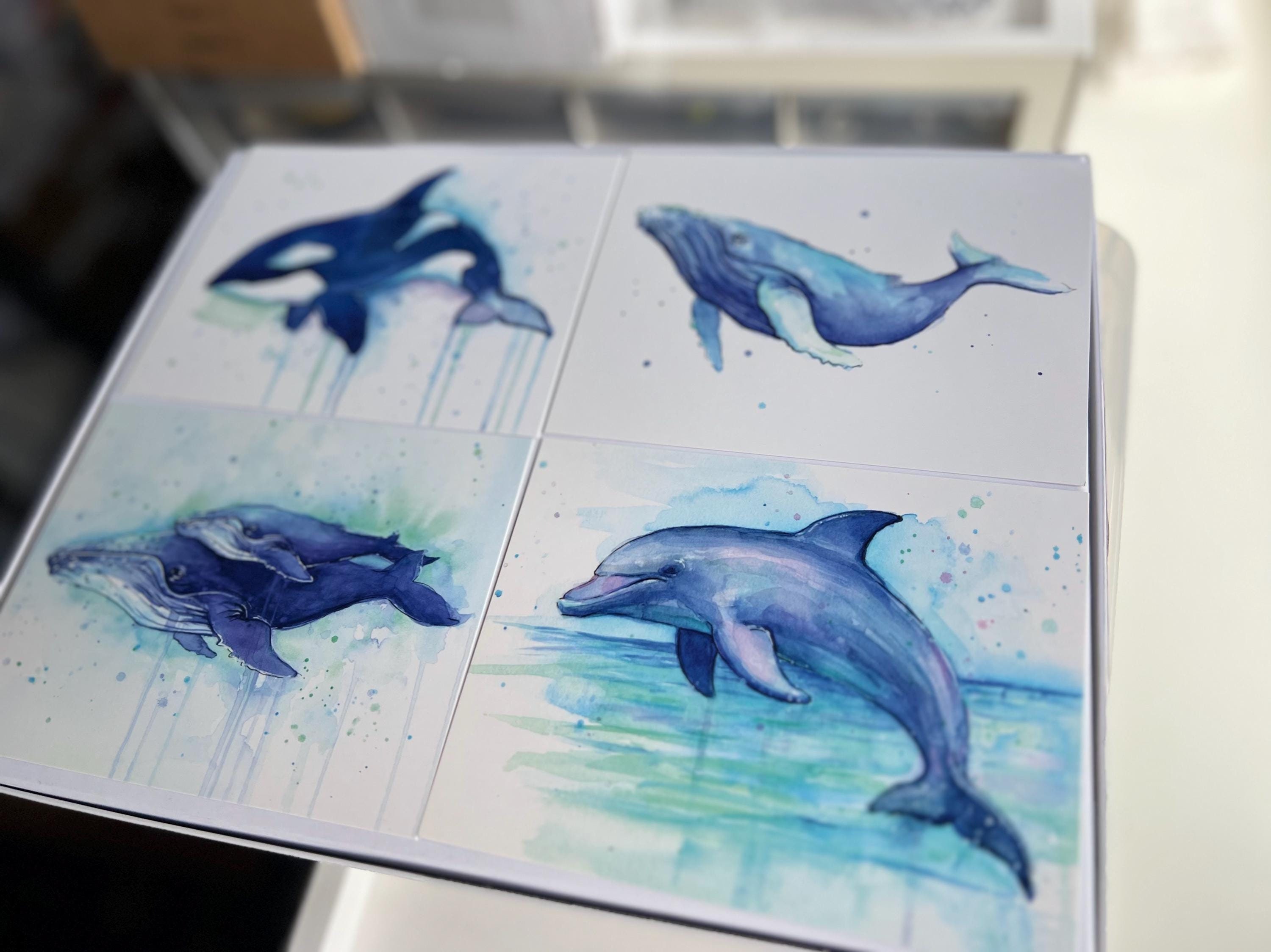 Postcards Set, Watercolor Cards, Sea Creatures, Dolphin Cards, Whales ...
