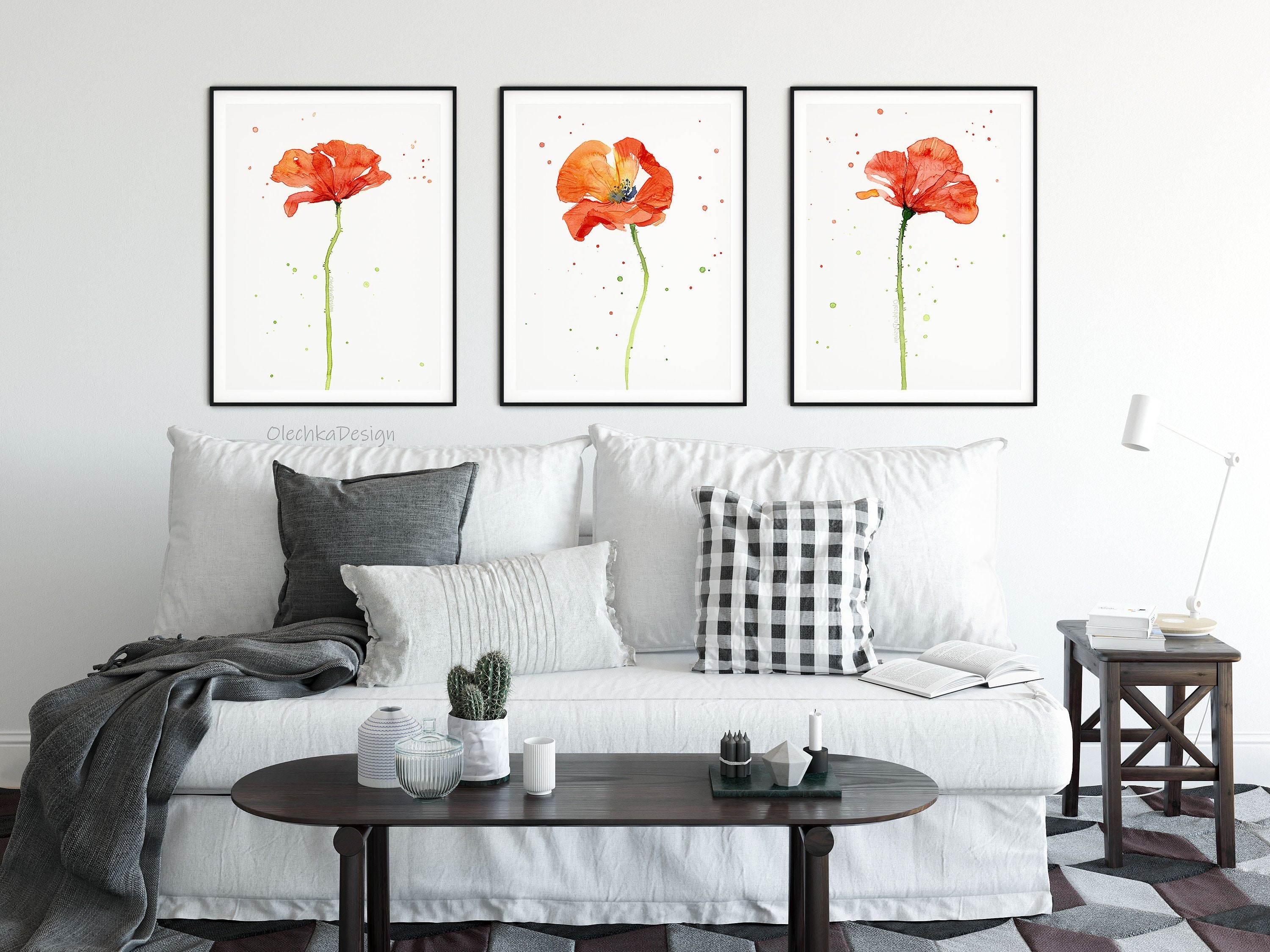 Poppy Print Set Poppy Watercolor Painting Red Poppy Wall | Etsy