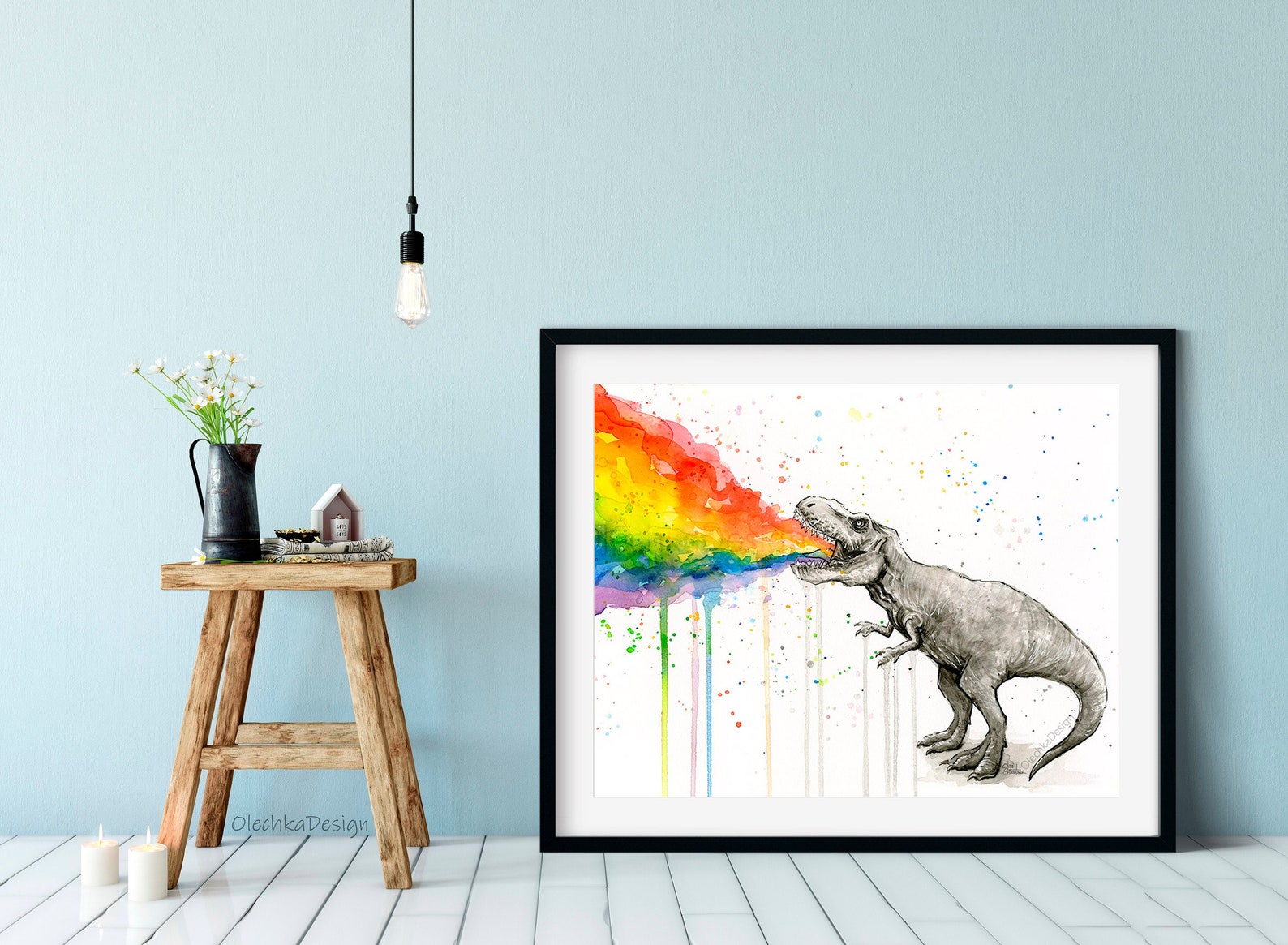 T-rex Dinosaur Rainbow Puke Art Print, T-rex Vomit, Funny Colorful ...