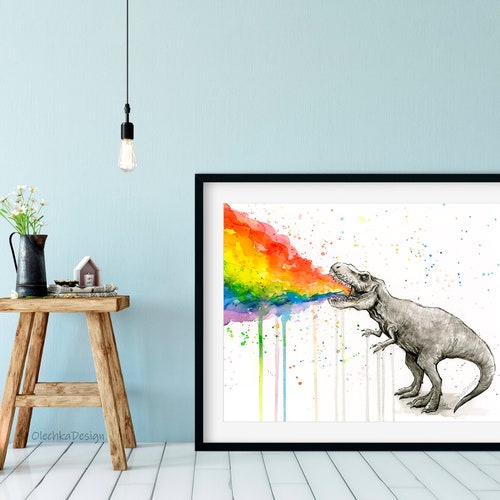 T-rex Rainbow Puke Art Print T-rex Vomit Funny Colorful - Etsy