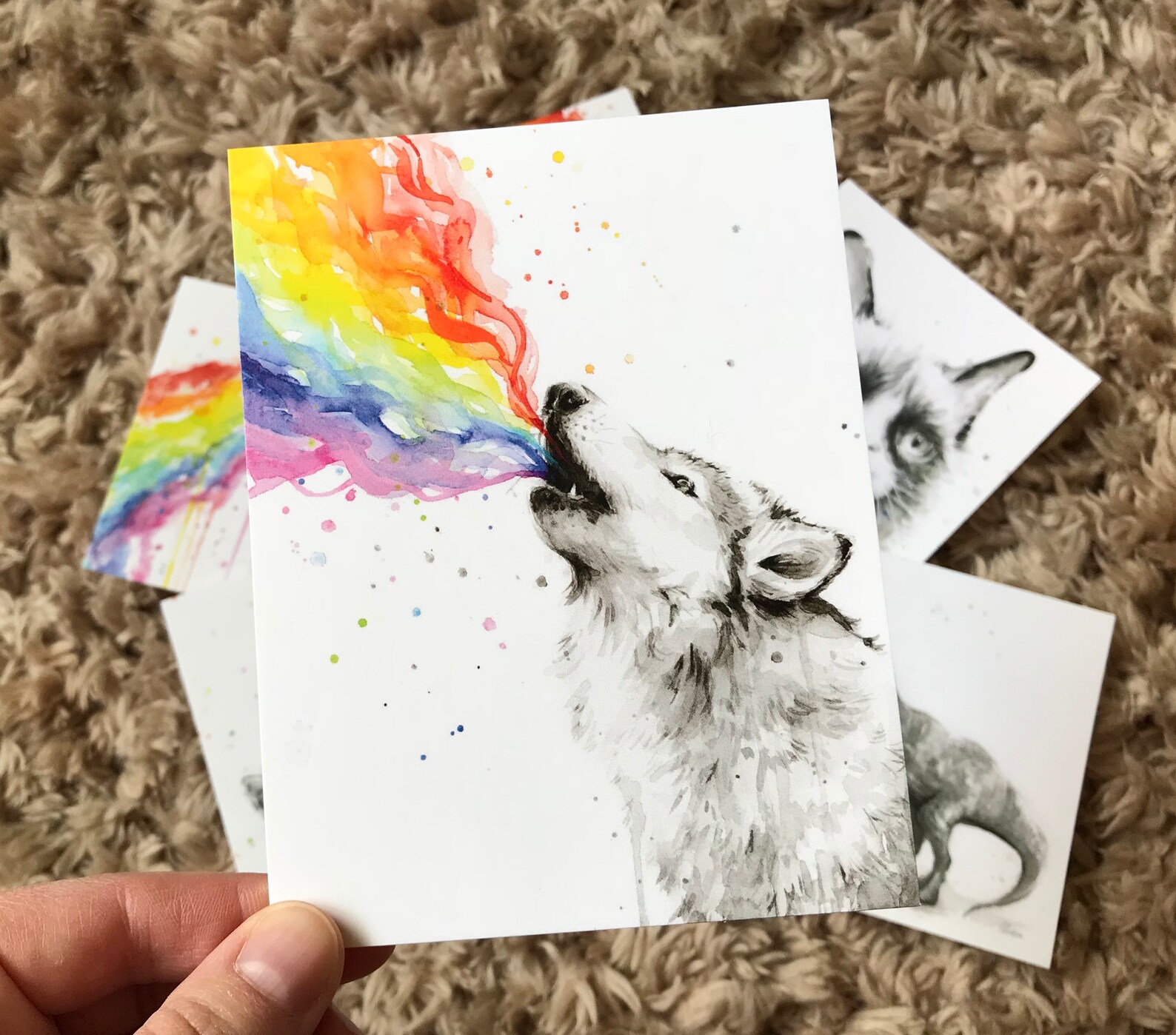 Rainbow Animals Watercolor Postcards Set of 6 Funny - Etsy