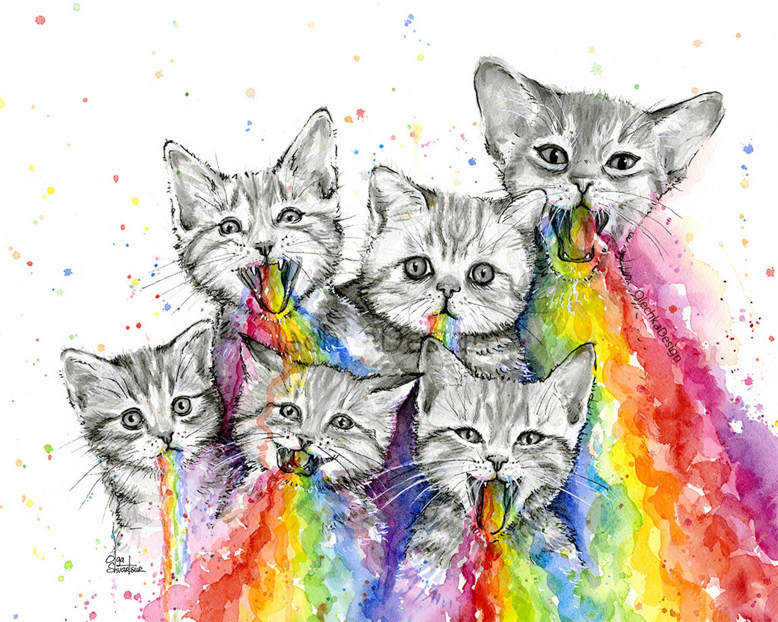 Rainbow Puking Cats Art Prints, Funny Cat Wall Art, Set of 3 - Etsy