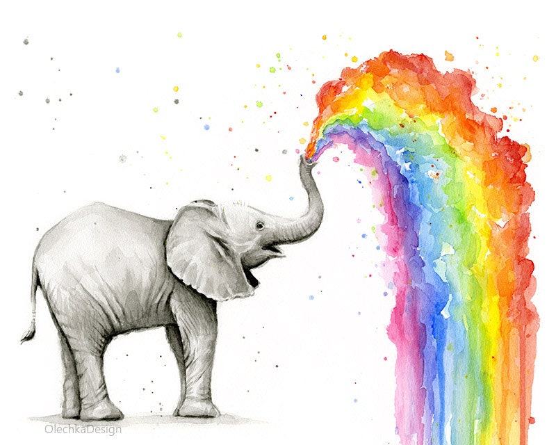 Rainbow Animals Watercolor Art Print Set - Etsy