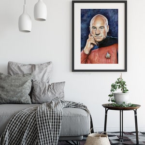 Captain Picard Portrait Gift Watercolor Painting Giclee Print Patrick ...