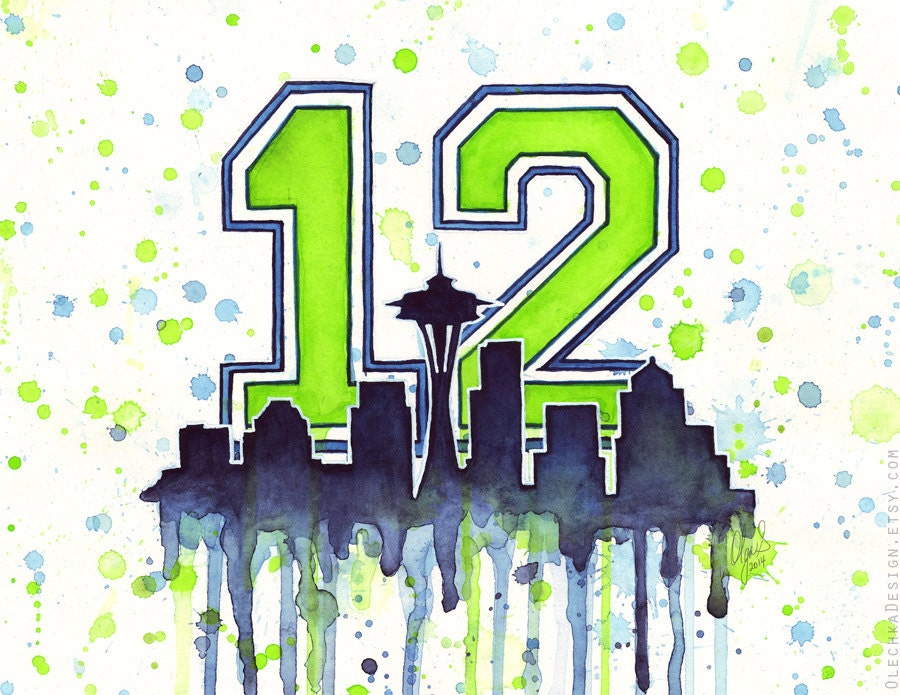 Seahawks Art Seattle 12th Man Fan Art Seattle Skyline Painting ...