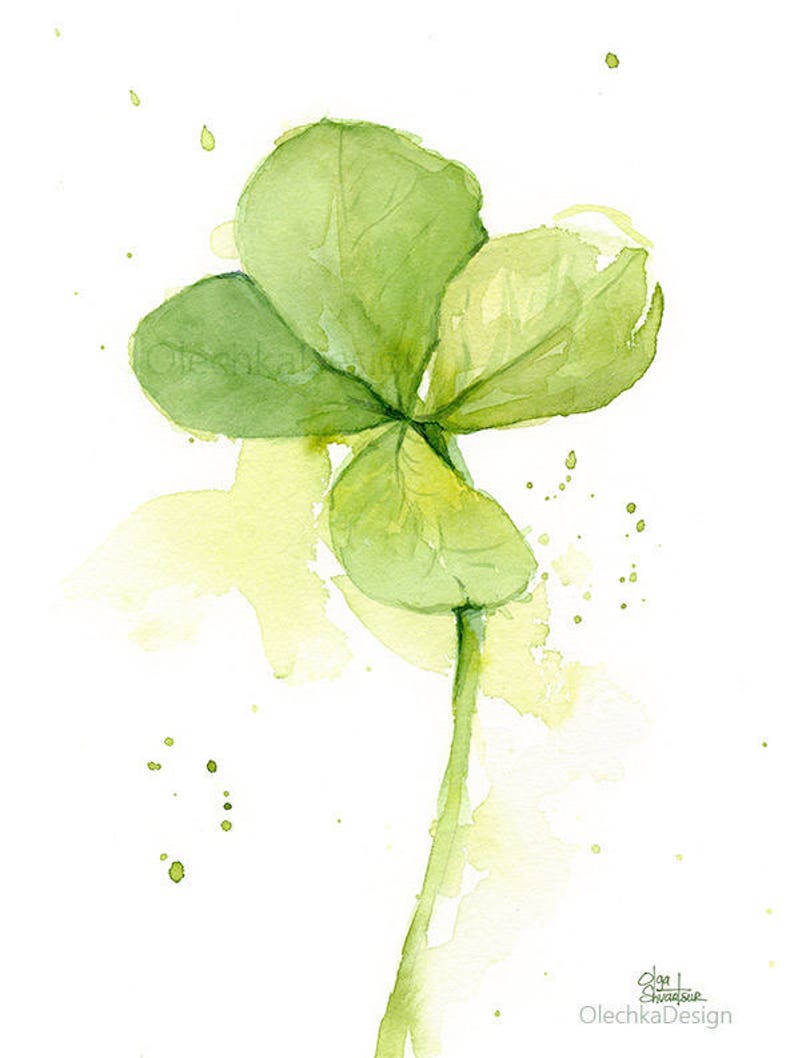 Four Leaf Clover Watercolor Art Print, Lucky Shamrock - Etsy