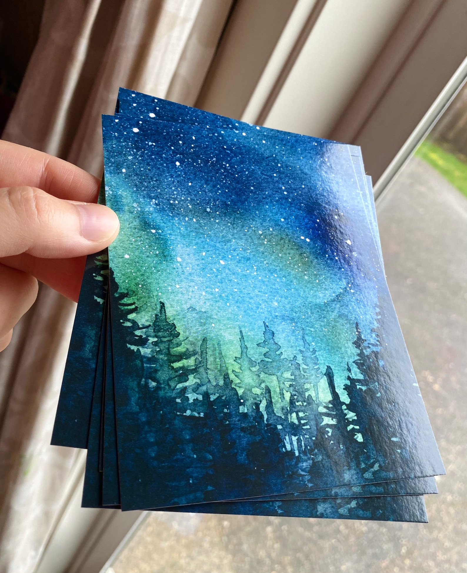 Galaxy Watercolor Postcards Set of 5, Northern Lights Aurora Borealis ...