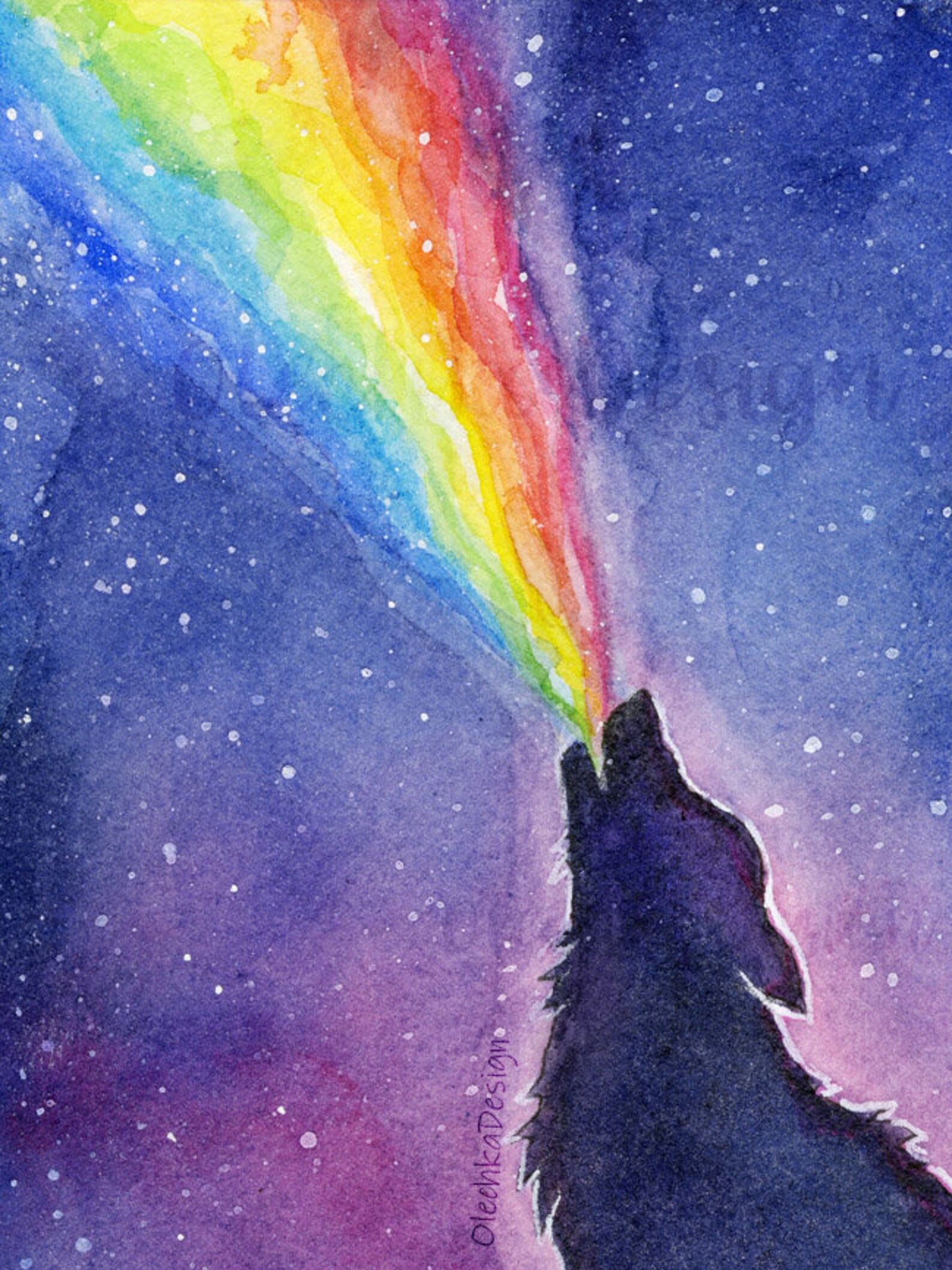 Wolf Art Print Rainbow Wolf Galaxy Wolf Galaxy Watercolor - Etsy