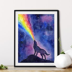 Wolf Watercolor, Rainbow Animal, Howling Wolf, Art Print, Wolf Painting ...