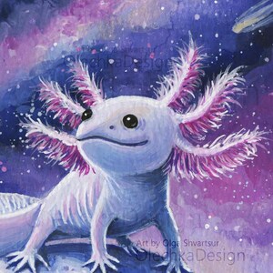 Space Axolotl, Celestial Art, Animal Painting, Axolotl Print, Galaxy ...