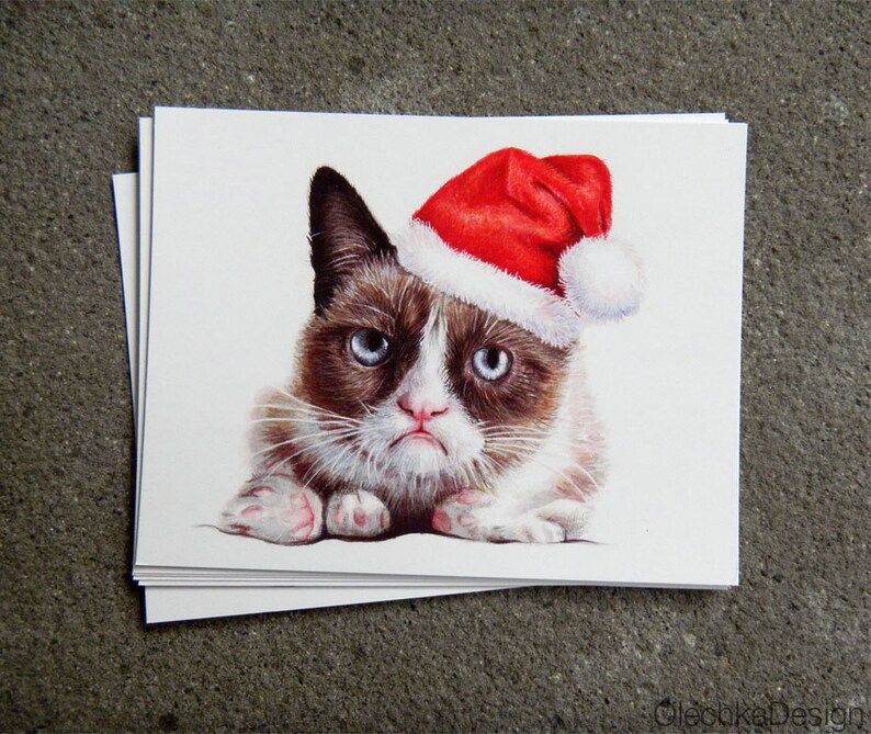 Cat Christmas Cards Grumpy Cat Santa Postcard Grumpy Santa - Etsy
