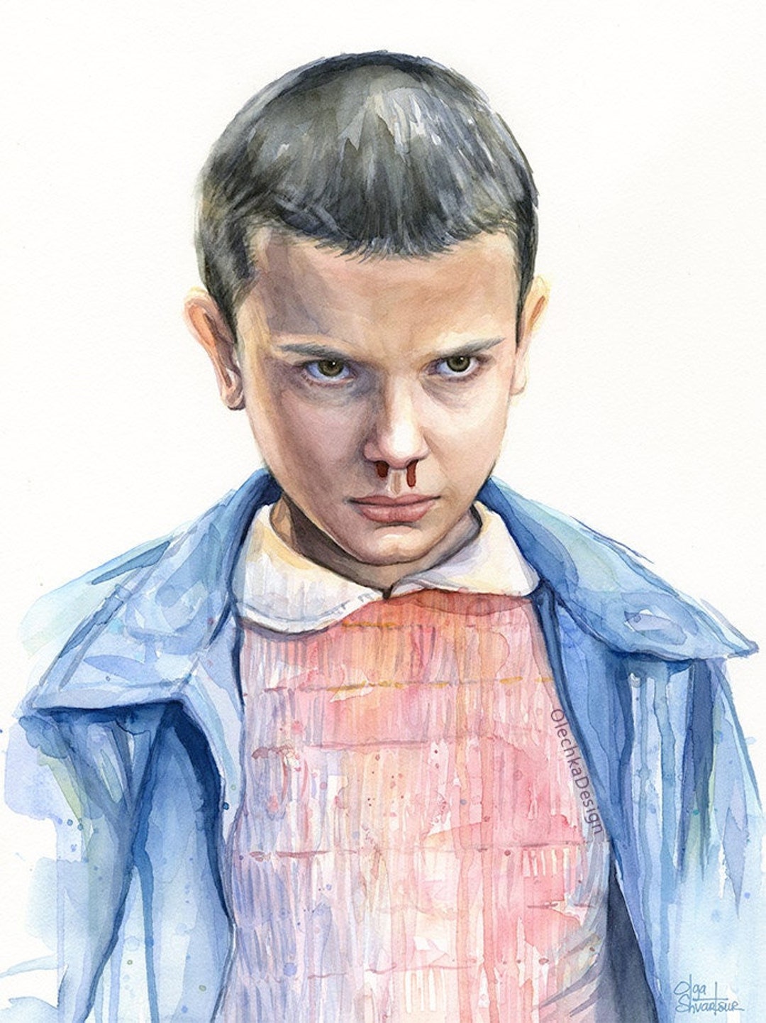 Stranger Things Print, Eleven Portrait, Watercolor Art Print, Stranger ...