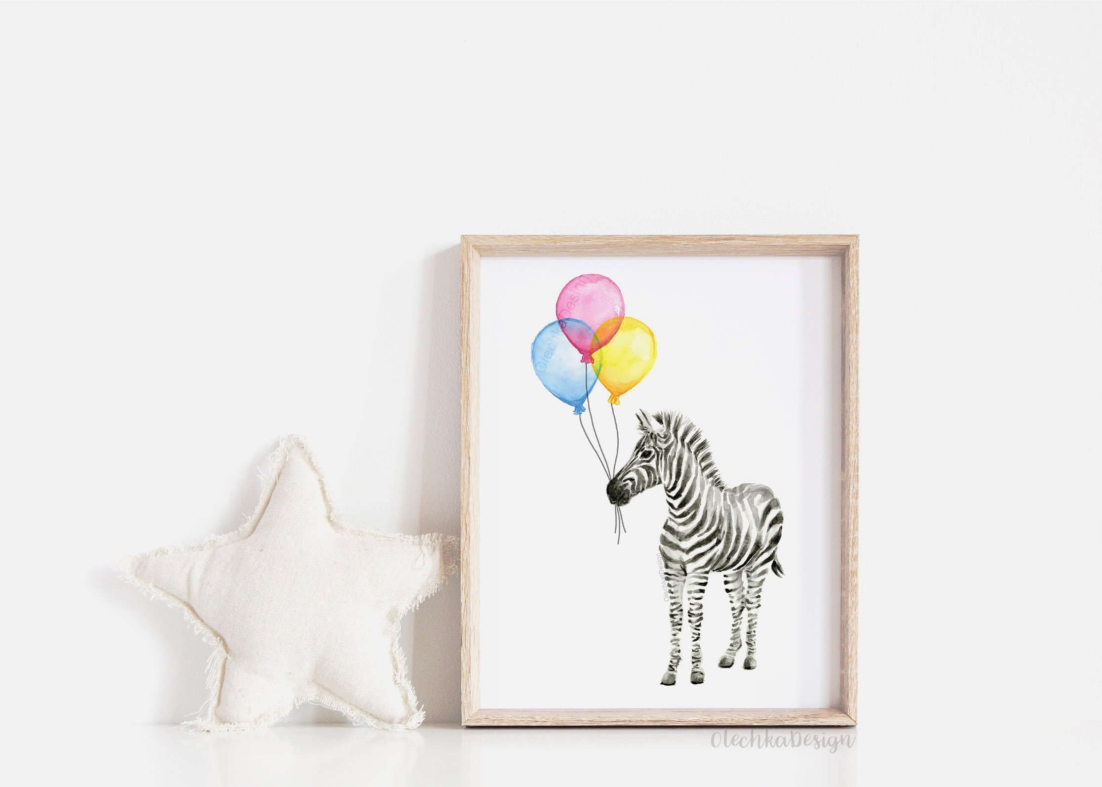 Zebra Art Print, Zebra Nursery Print, Animal Balloons, Zebra Watercolor ...