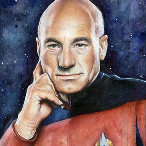 Captain Picard Portrait Gift Watercolor Painting Giclee Print Patrick ...