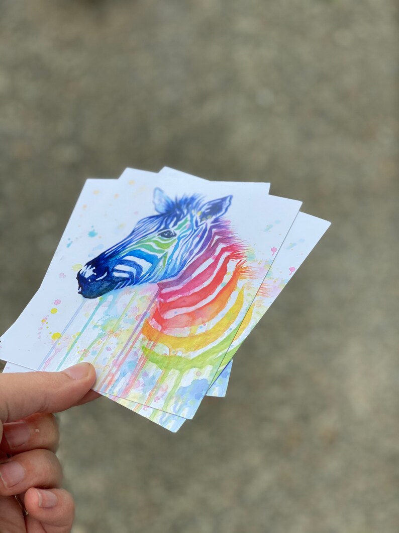 Rainbow Zebra Card, Zebra Postcards, Zebra Cards, Colorful Watercolor ...