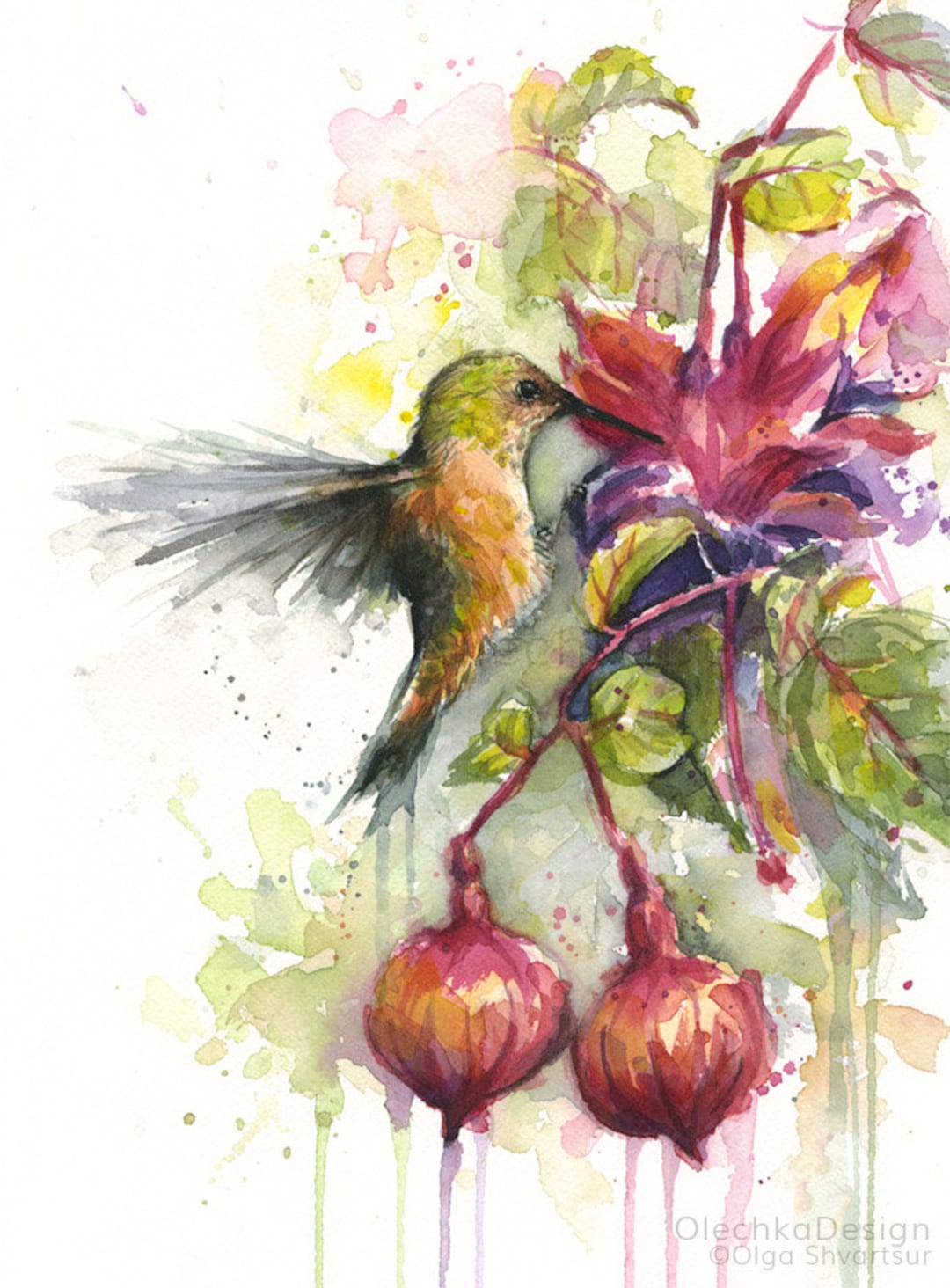 Hummingbird Art Watercolor, Hummingbird Gift, Bird Wall Art, Colorful ...