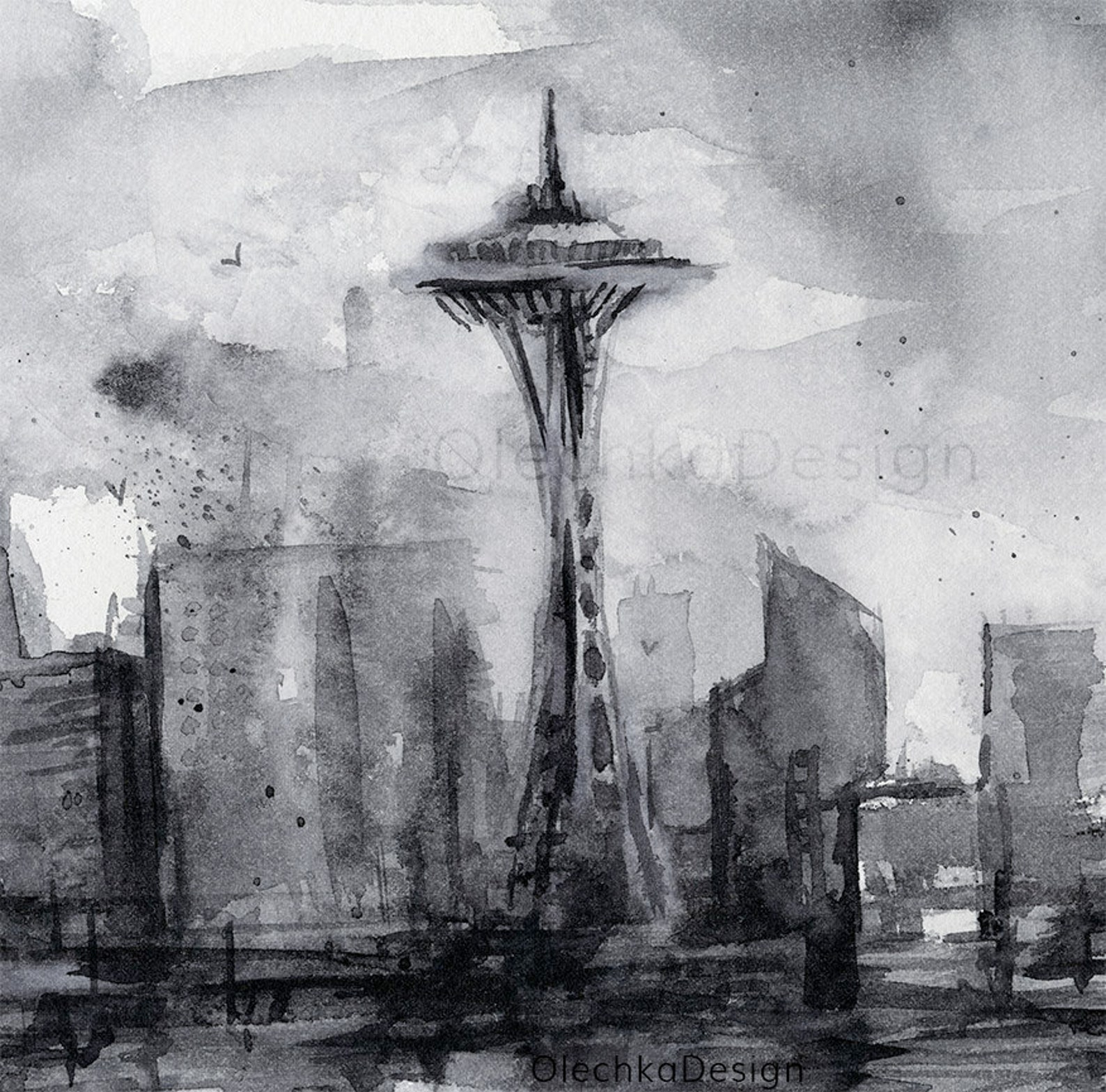 Seattle Skyline Painting Seattle Art Seattle Gift Seattle - Etsy