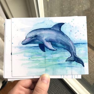 Postcards Set, Watercolor Cards, Sea Creatures, Dolphin Cards, Whales ...