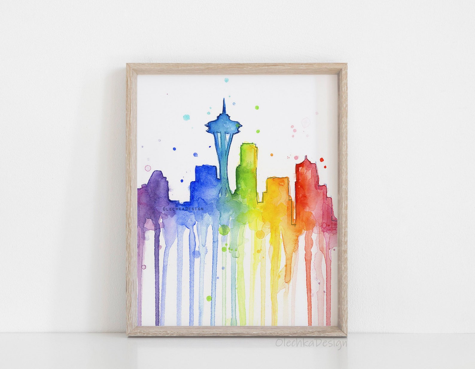 Seattle Wall Art, Seattle Rainbow, Seattle Watercolor Rainbow Painting ...