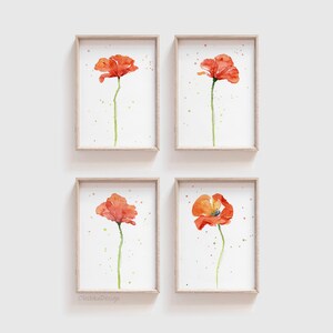 Poppy Prints, Set of 2 Poppy Prints, Watercolor Poppies, Red Floral Art ...