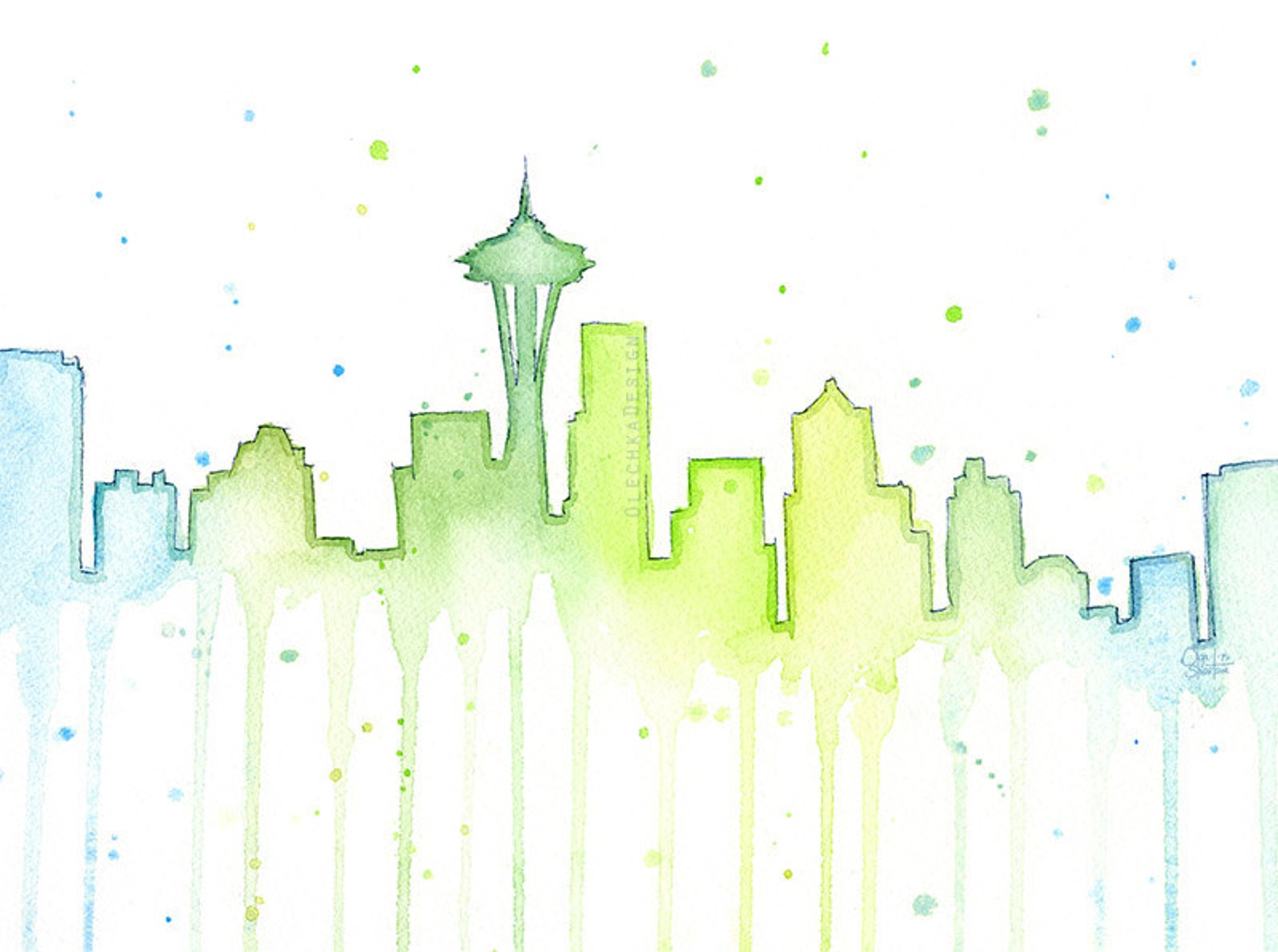 Seattle Skyline Watercolor Seattle Wall Art Seattle | Etsy