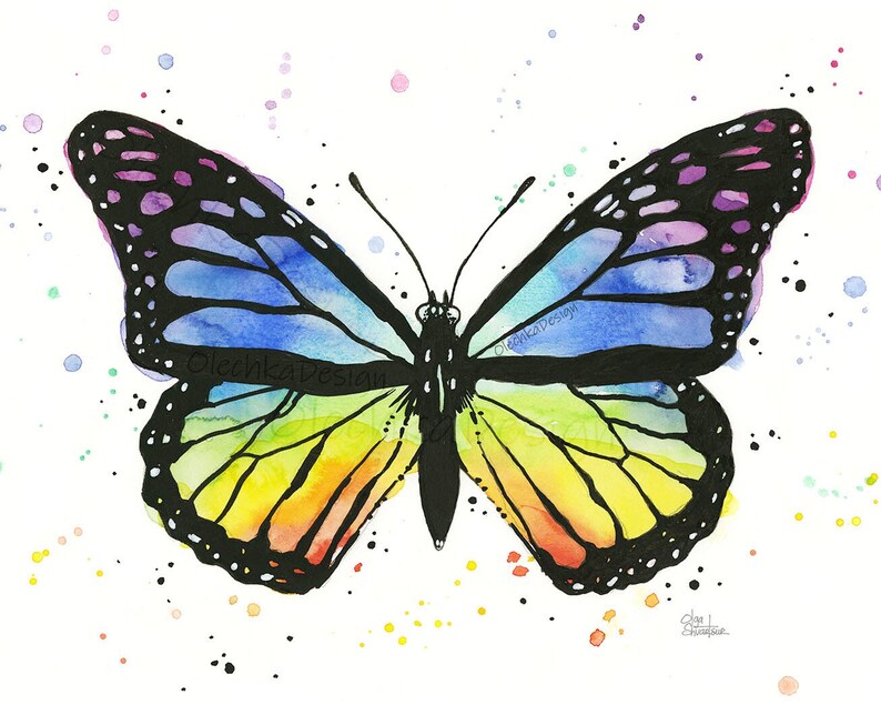 Rainbow Butterfly Watercolor Painting, Giclee Art Print - Etsy