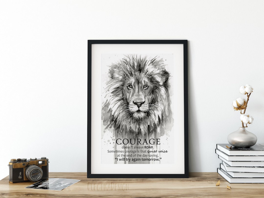 Lion Watercolor Art Print, Courage Quote, Giclee Print - Etsy