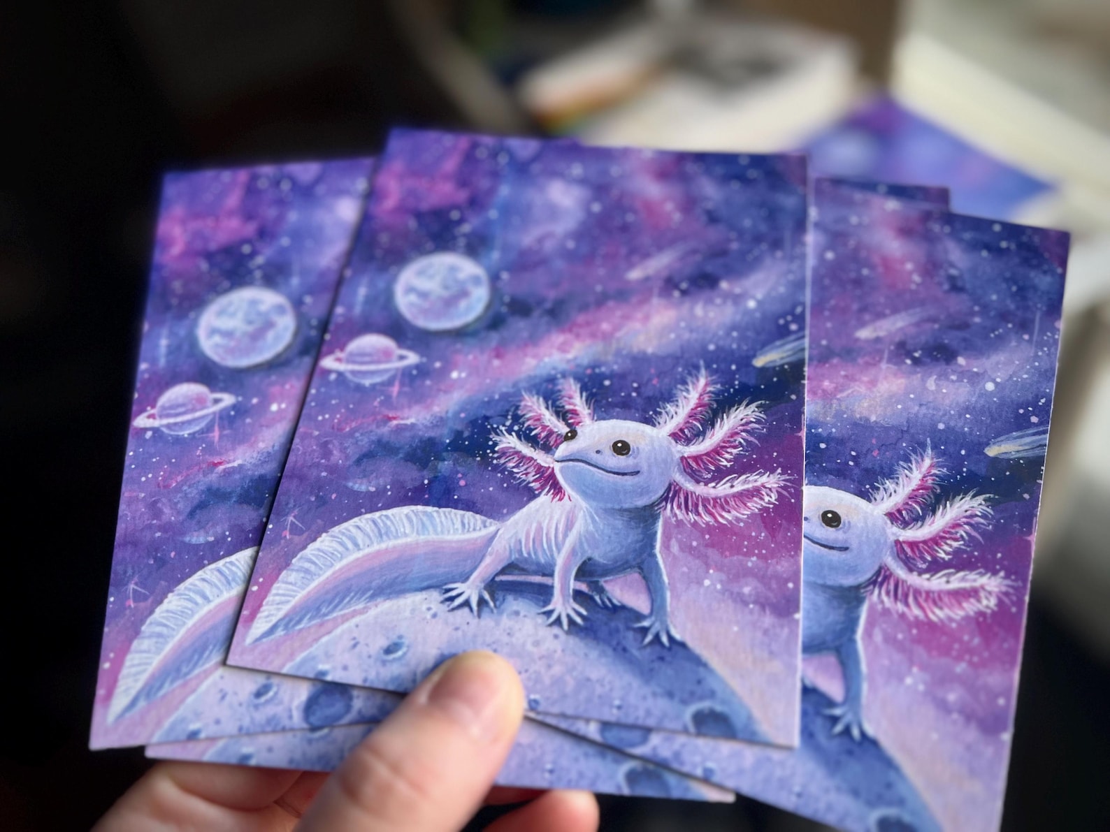 Axolotl in Space Watercolor Postcards, Galaxy Art, Set of 5 - Etsy