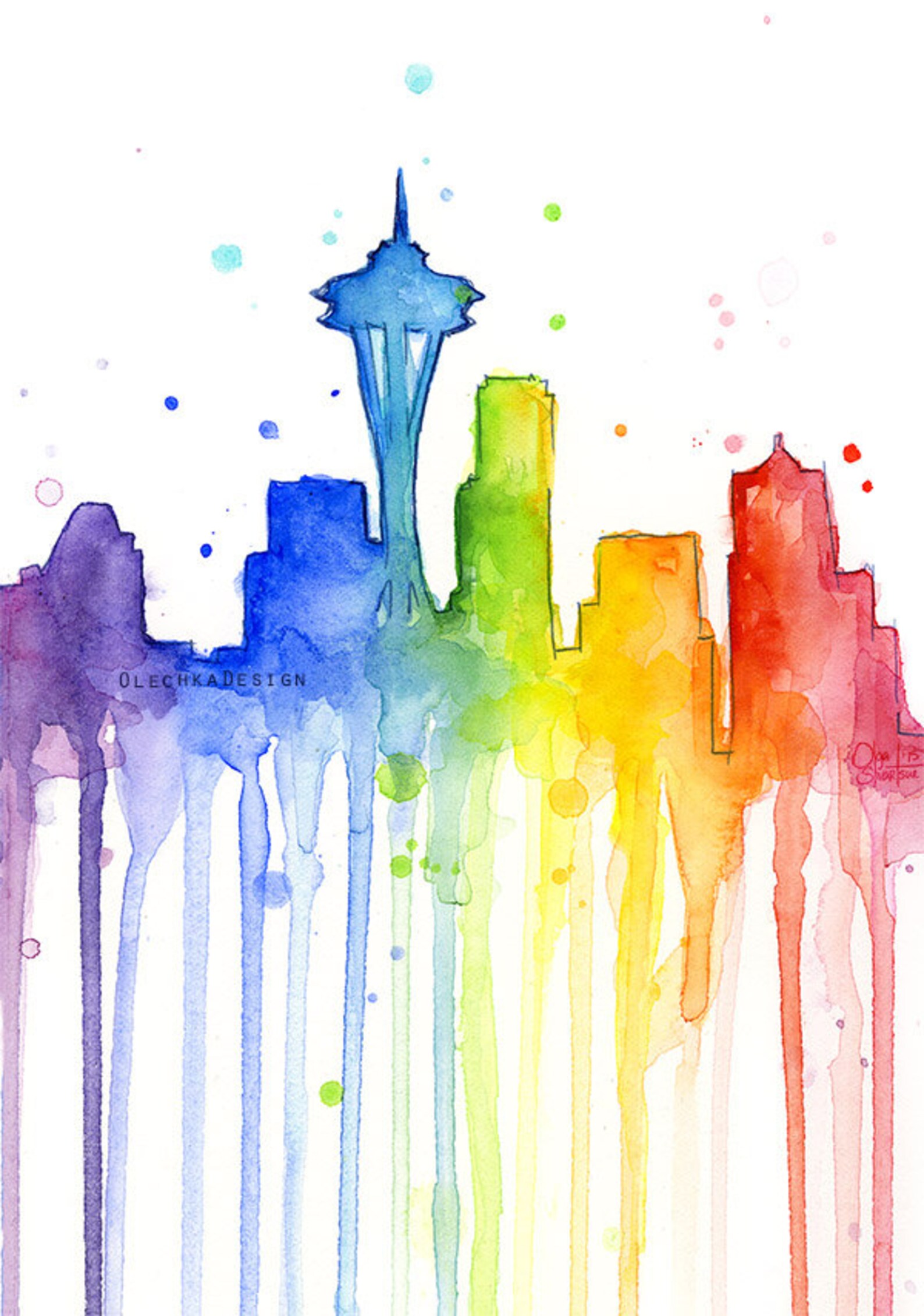 Seattle Wall Art, Seattle Rainbow, Seattle Watercolor Rainbow Painting ...