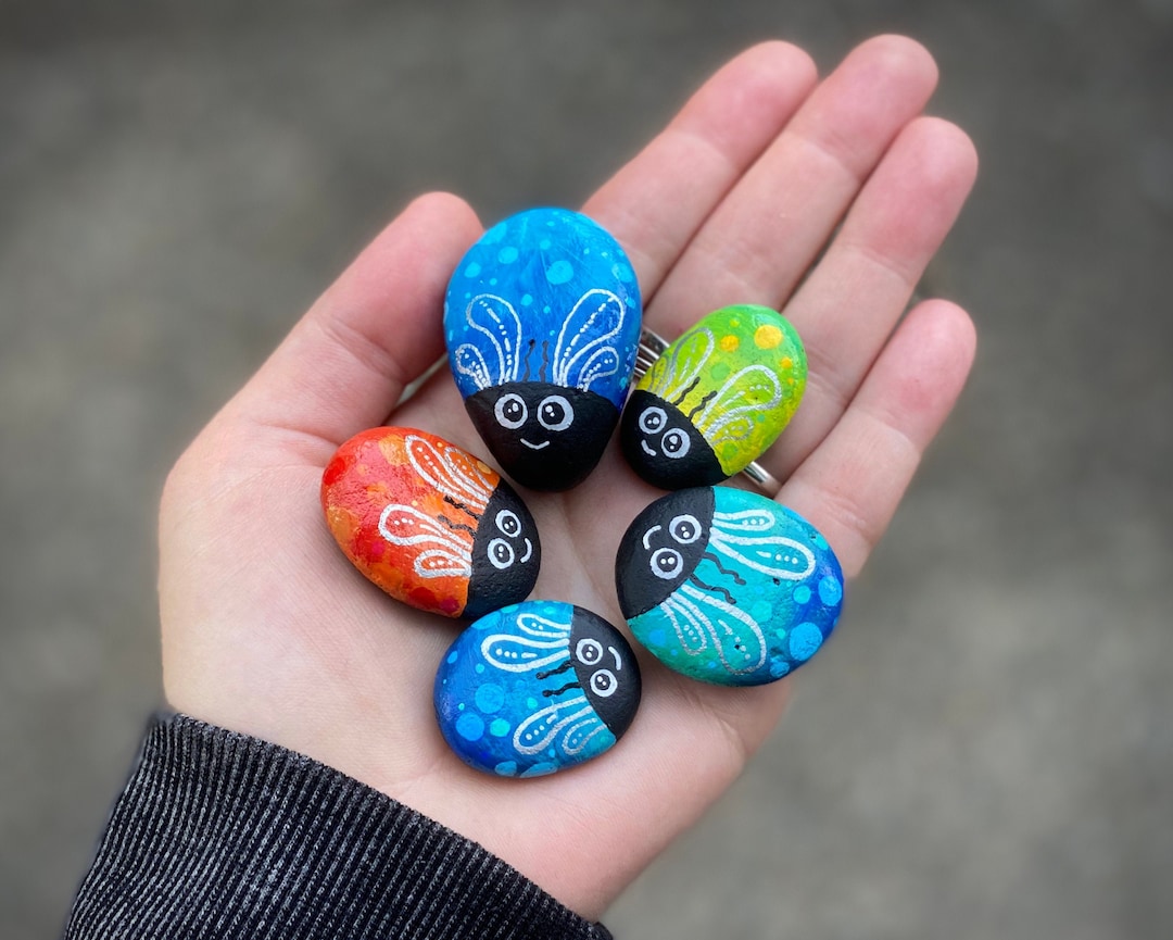 Painted Rocks, Set of 5 Painted Bug Rocks, Kindness Rocks, Keepsake ...