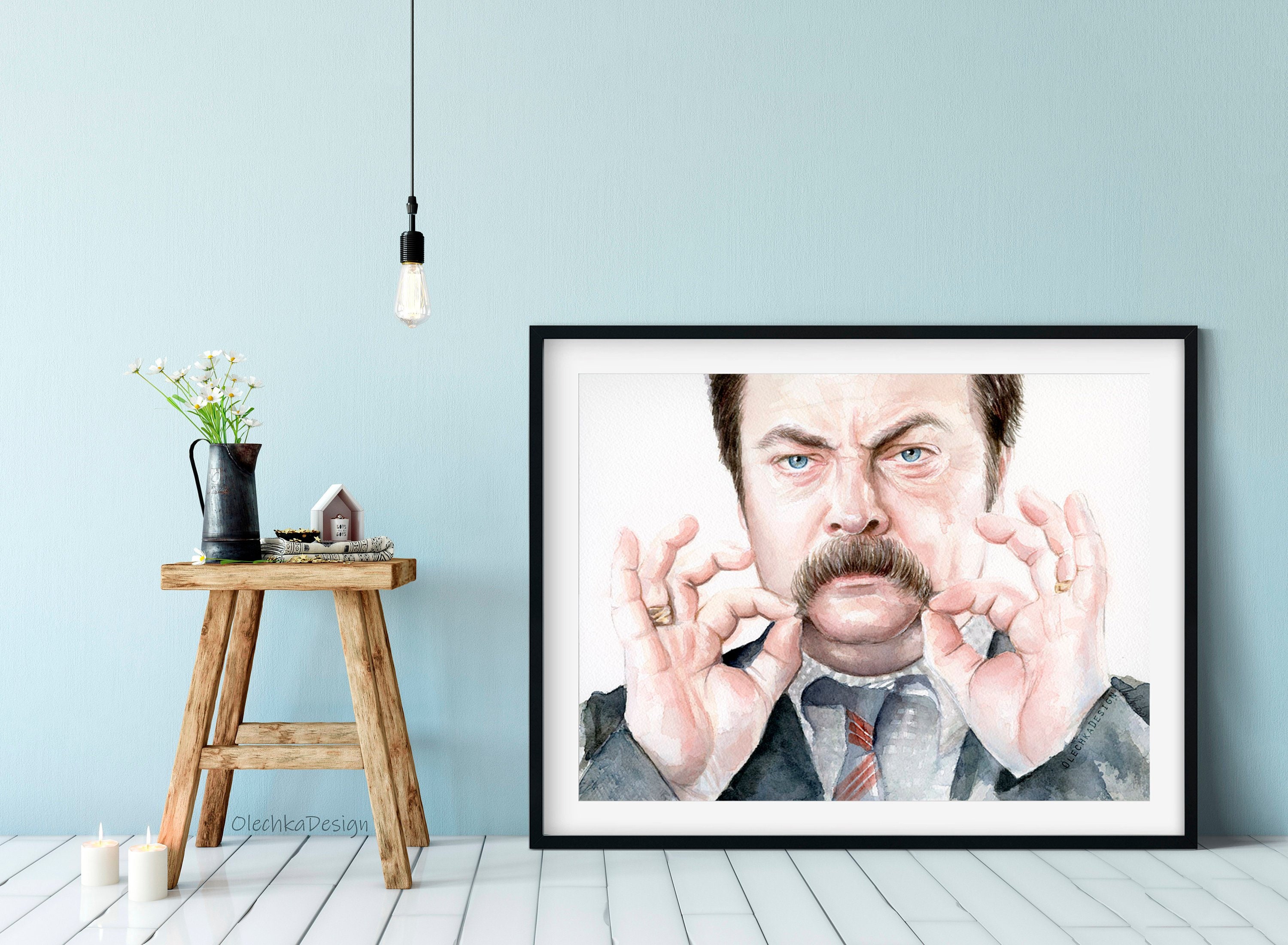 Ron Swanson Art Ron Swanson Portrait Parks and Rec Art Ron | Etsy