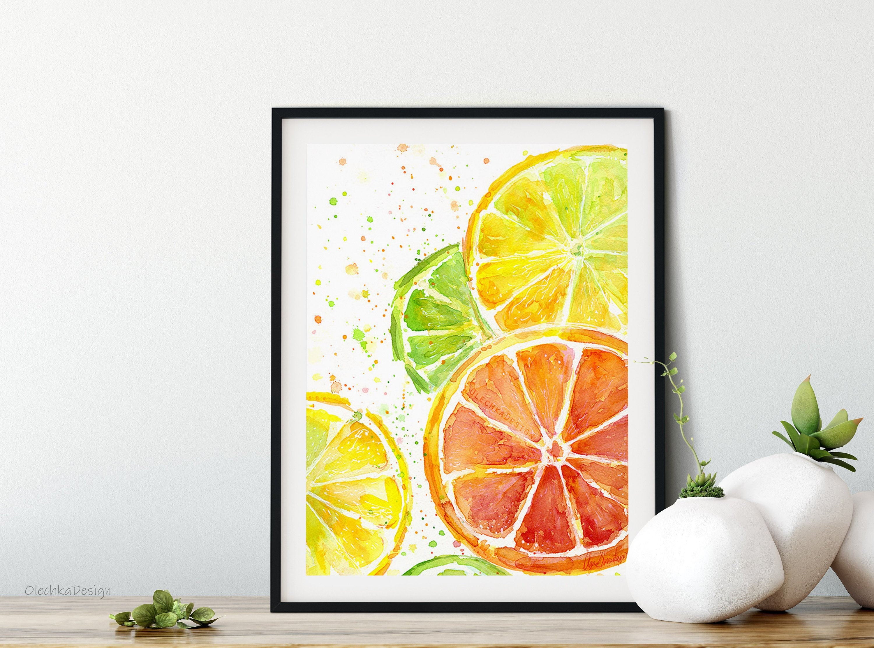 Citrus Fruit Watercolor Art Print Food Painting Lime | Etsy