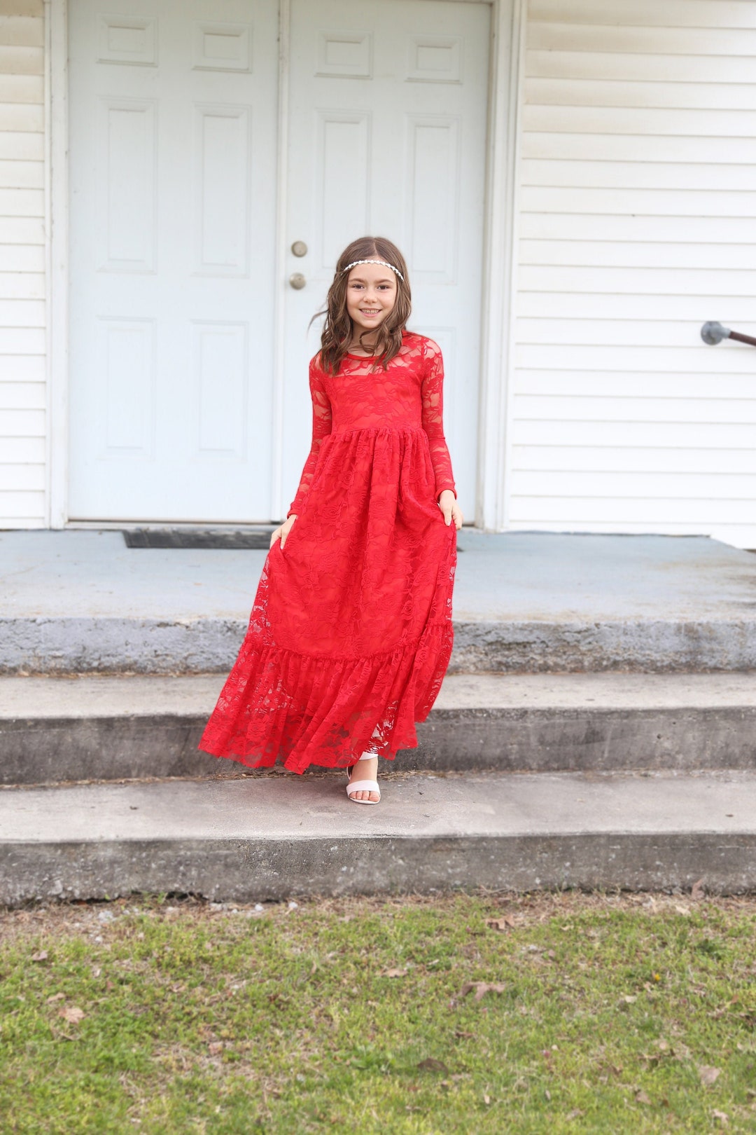 Red Ruffle Lace Sweetheart Dress(ready to Ship)- Flower Girl, Wedding ...