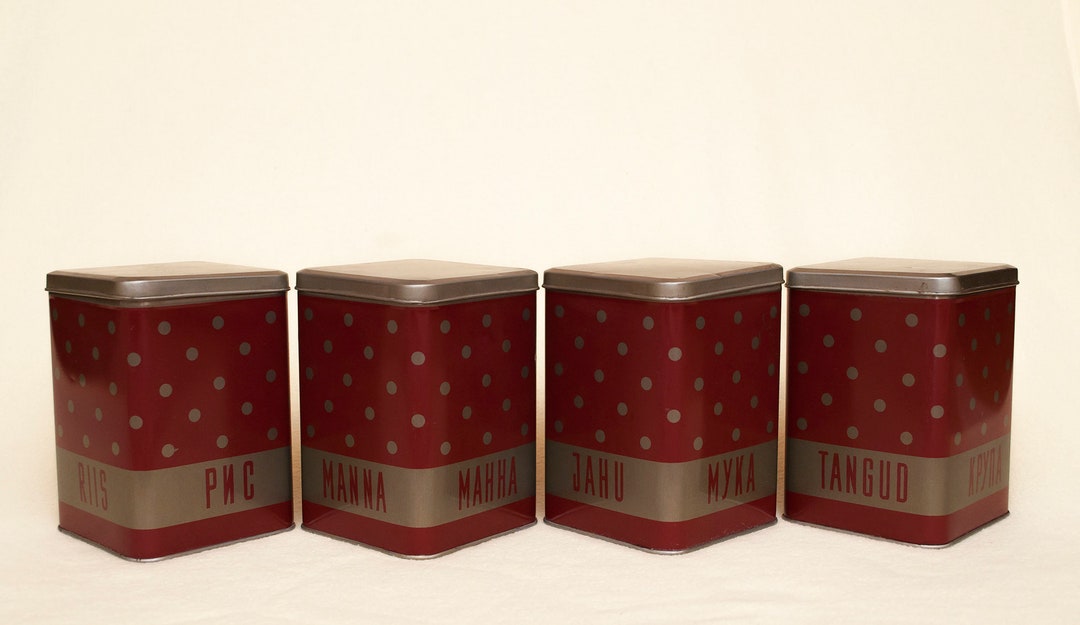 Set of 4 Vintage Bulk Food Tins, Vintage Red Metal Tins, Vintage Soviet ...