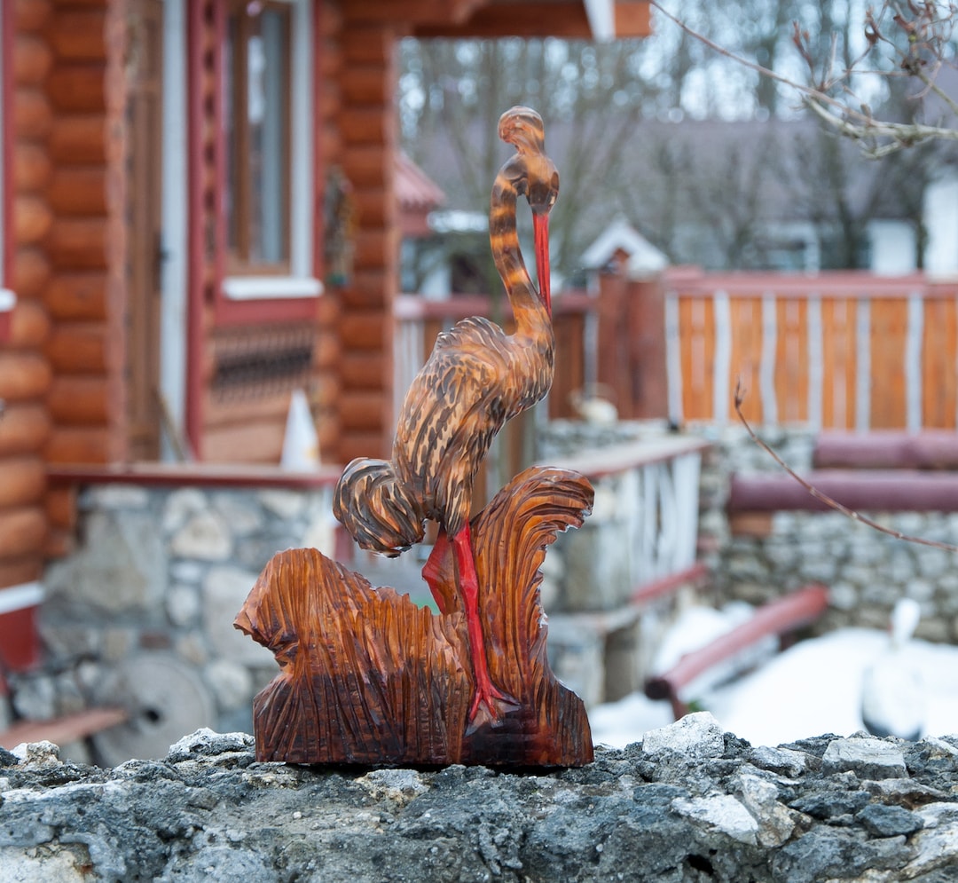 Wooden Stork Figure, Stork Sculpture, Wooden Stork Statue Hand Carved ...