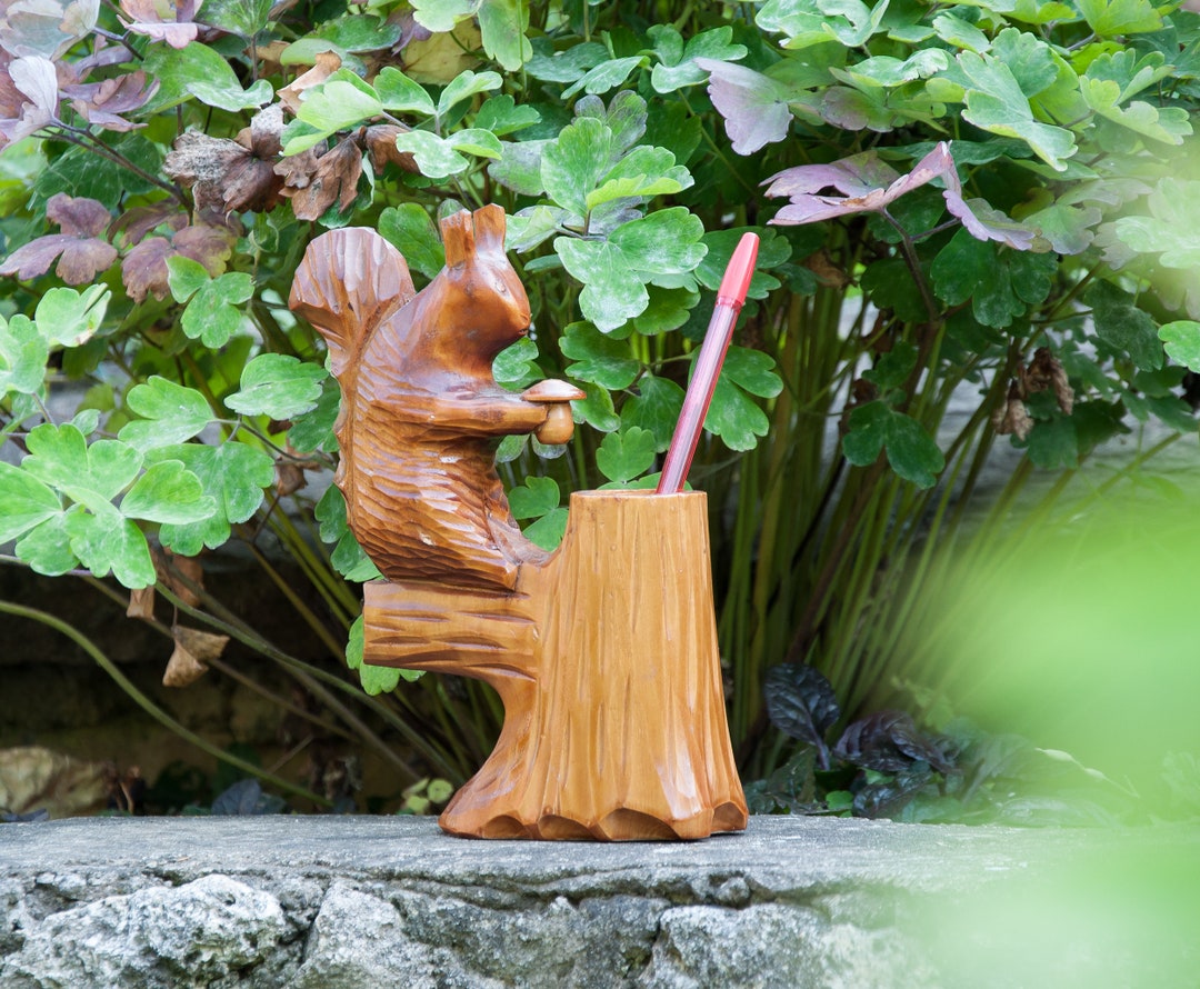 Carved Wooden Squirrel, Vintage Squirrel, Squirrel Figurine, Handmade ...