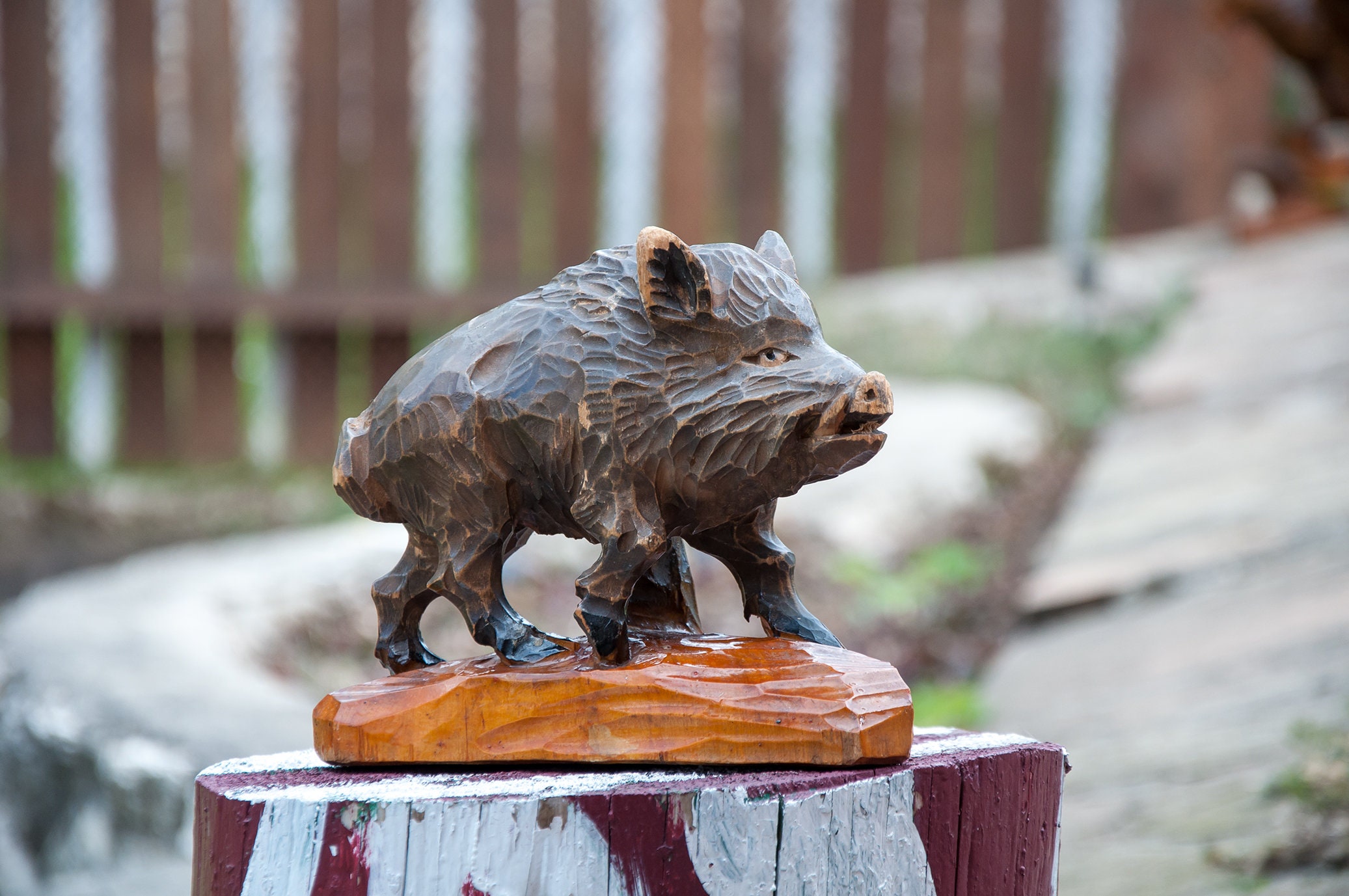 Wooden Wild Boar. Vintage Boar Figure. Wild Boar Sculpture. Vintage ...