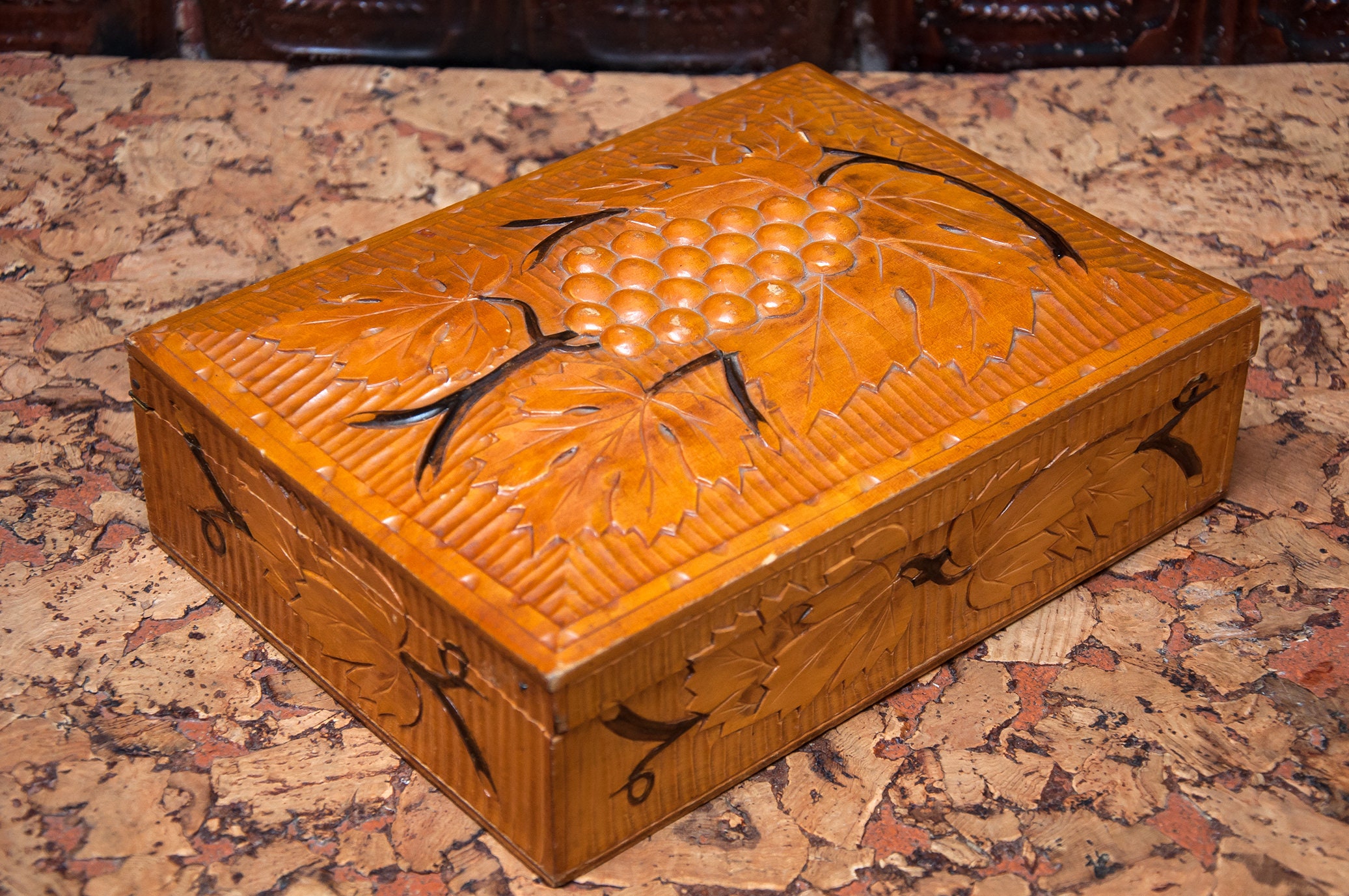 Wooden Casket Vintage Casket Casket With Grapes Jewelry - Etsy