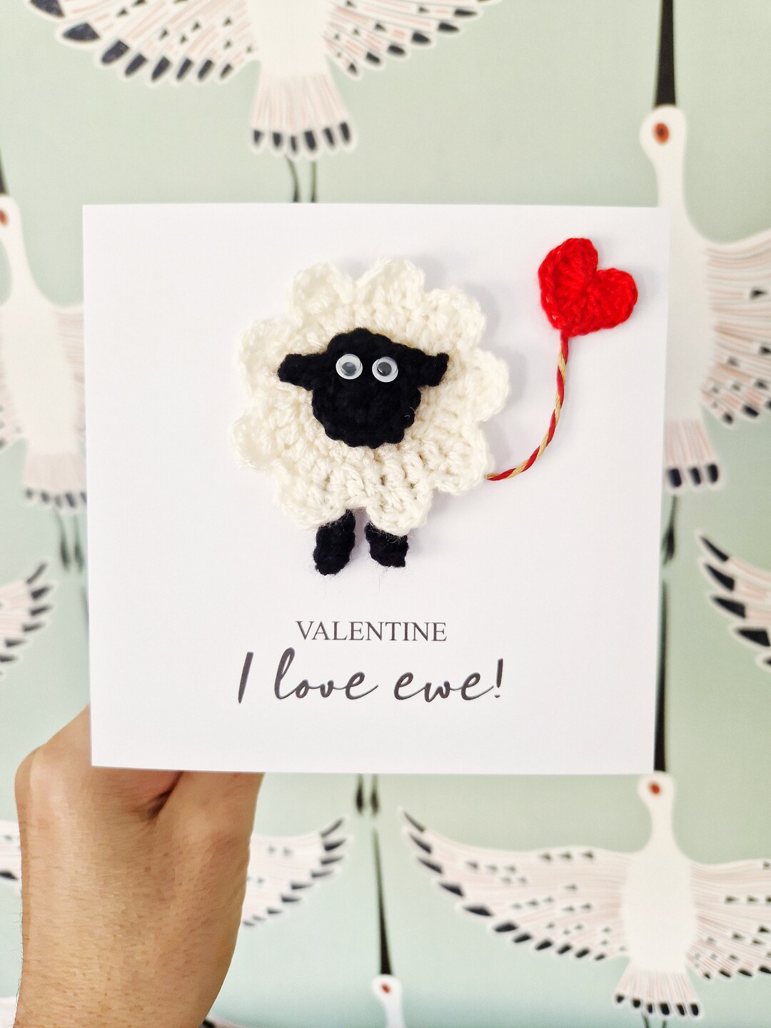 Sheep Valentine Crochet Card, Sheep Anniversary Card, Personalised ...